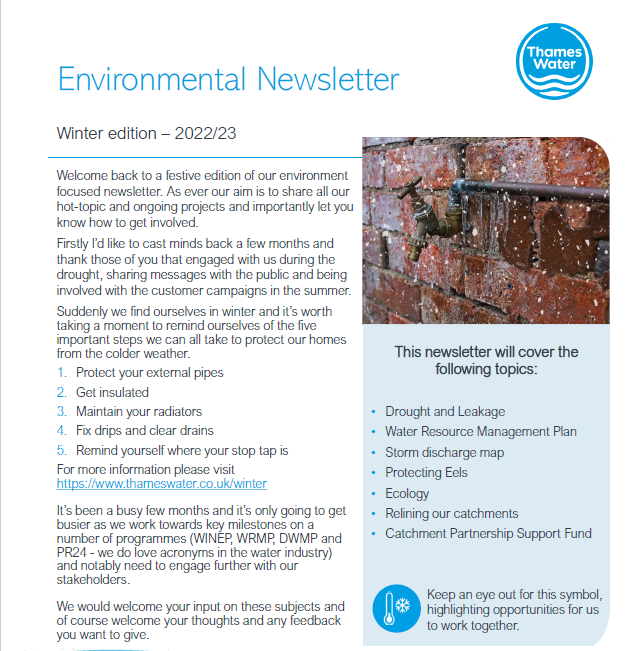Thames Water Winter Environmental Newsletter : The Kennet Catchment